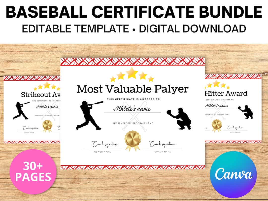 Baseball Award Certficate | Editable Canva Template | End of Season ...