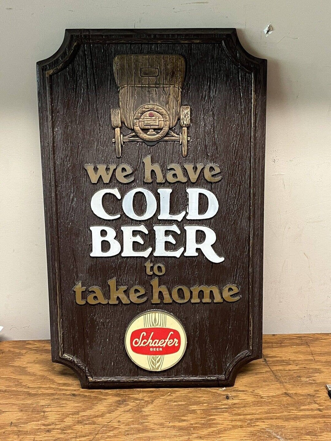 Rare Vintage Schaefer Beer Sign 20 1/2x12 Plastic With Wood Look COLD ...