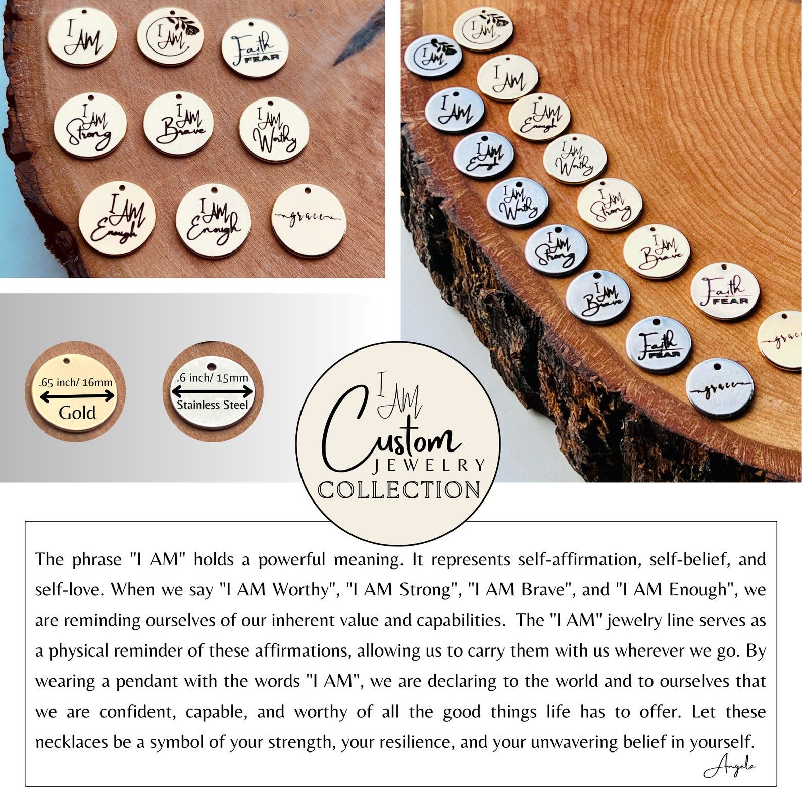 I AM, Jewelry Collection, Laser Engraved Necklace Pendant, Gift for Her ...