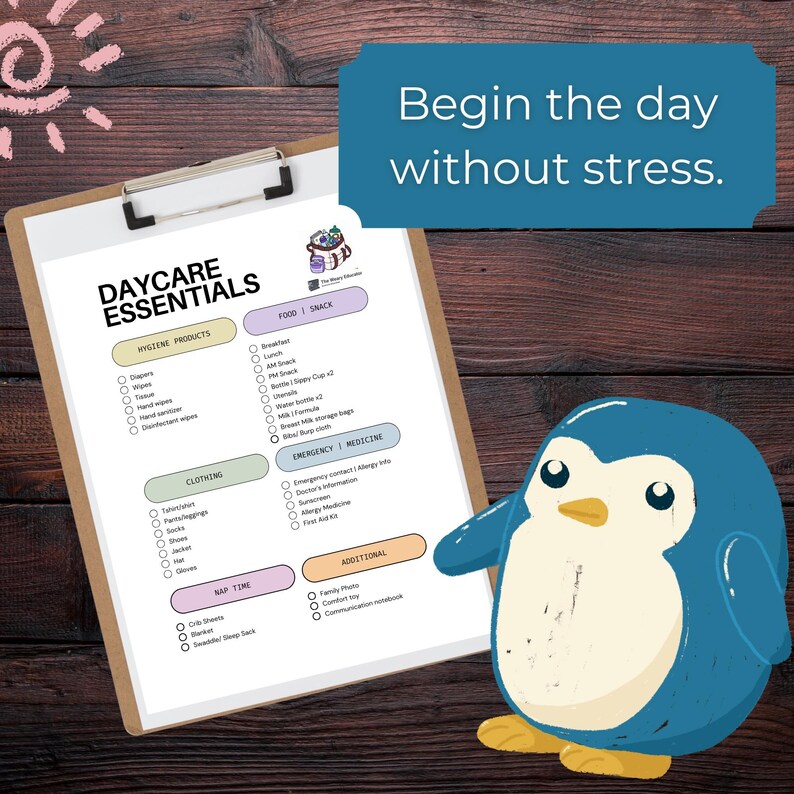 Digital Download Daycare Packing List | Parents Home Care Check List ...