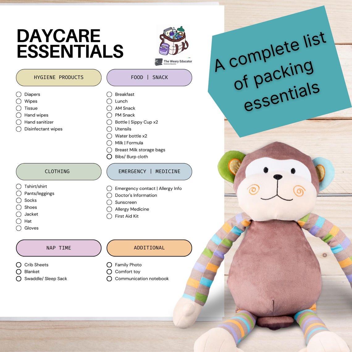 Digital Download Daycare Packing List | Parents Home Care Check List ...