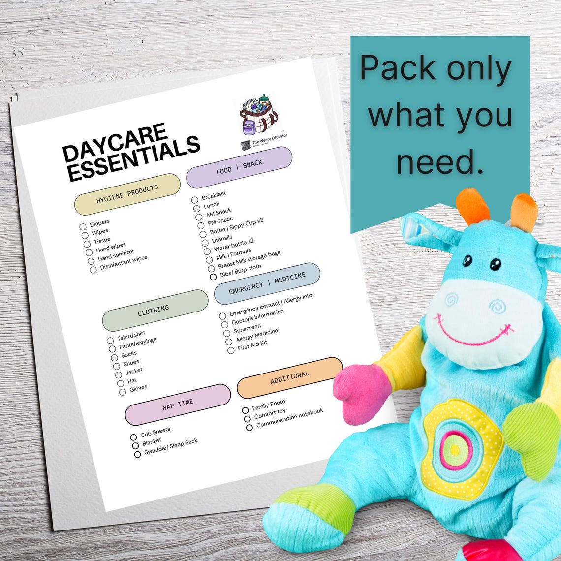 Digital Download Daycare Packing List | Parents Home Care Check List ...