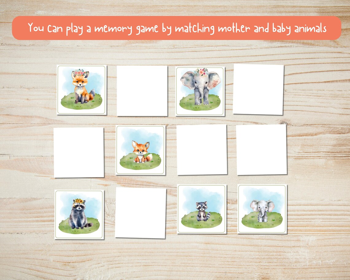 Adorable Baby and Mom Animals Matching Cards Educational - Etsy