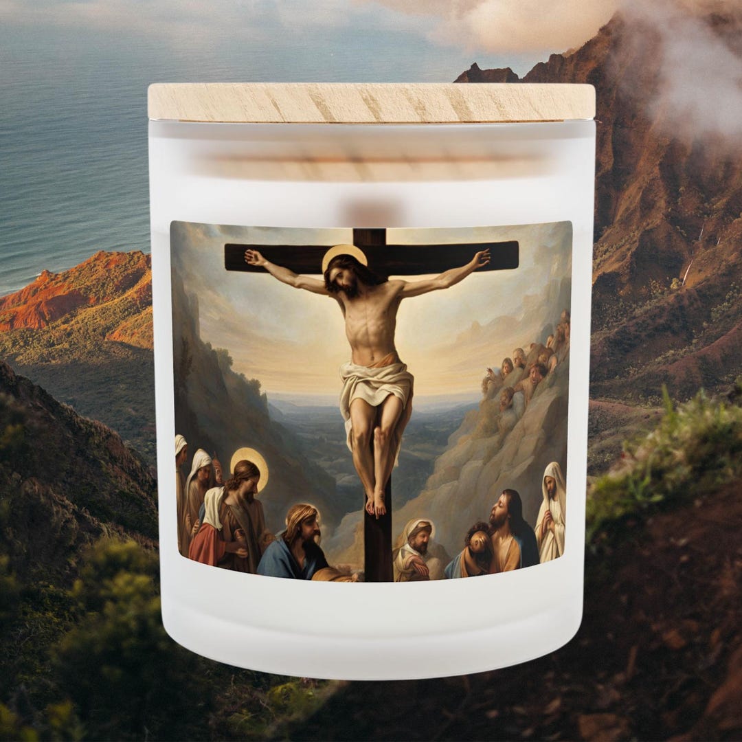 Christian Frost Candle Jesus Crucifixion Glass Candle Religious Home ...