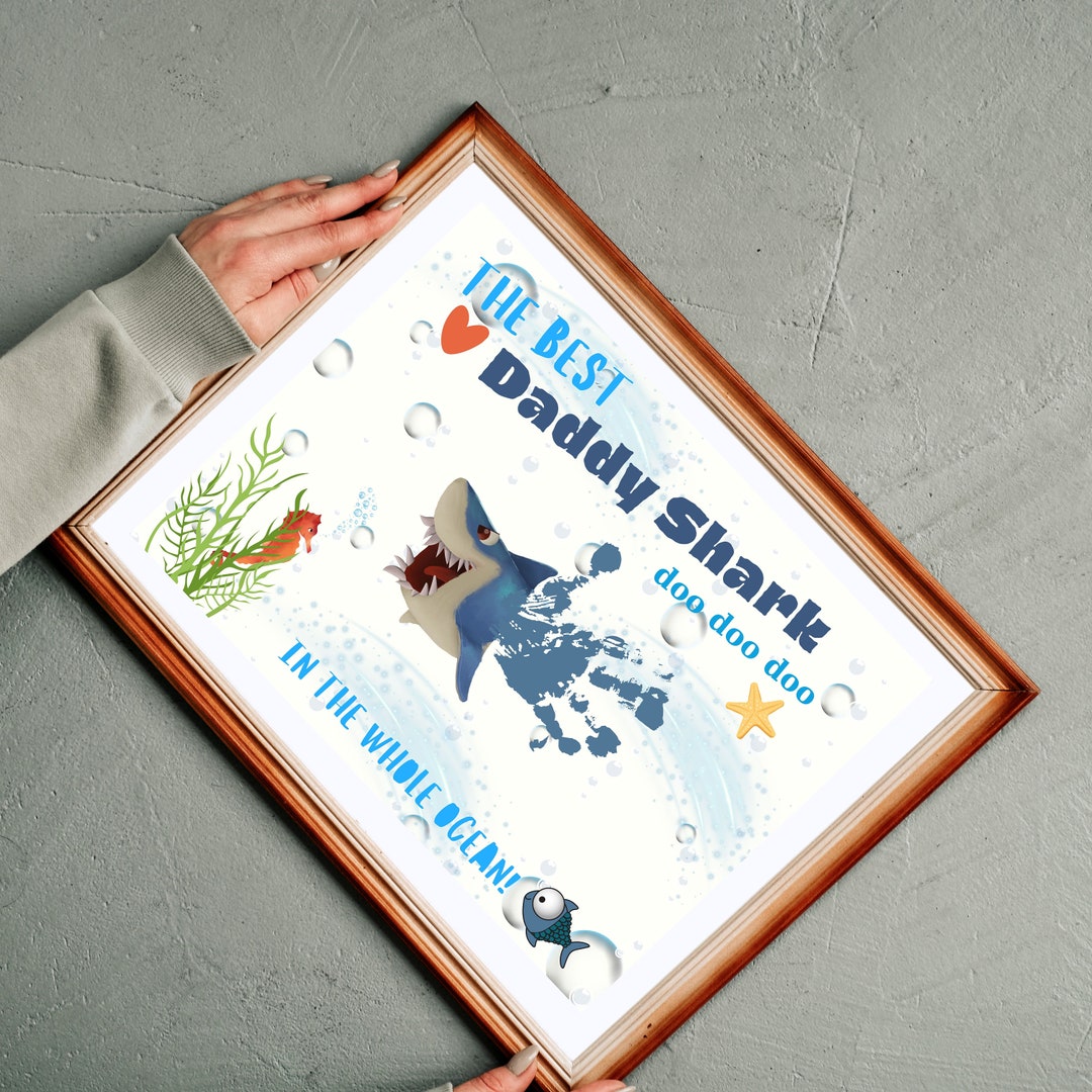 Best Daddy Shark Printable, Footprint Handprint Art Craft Dad Father's ...