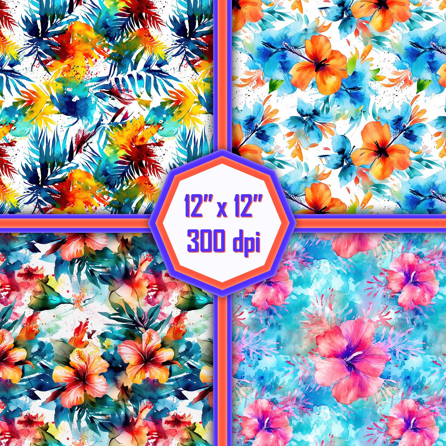 Instant Download, Seamless Tropical Watercolor Patterns, Tropics ...