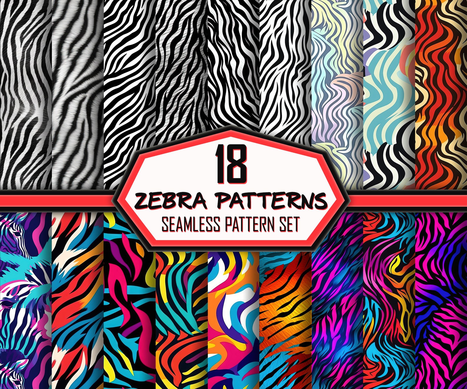 Seamless Zebra Fur Stripes Pattern, Colorful Animal Print, Seamless ...
