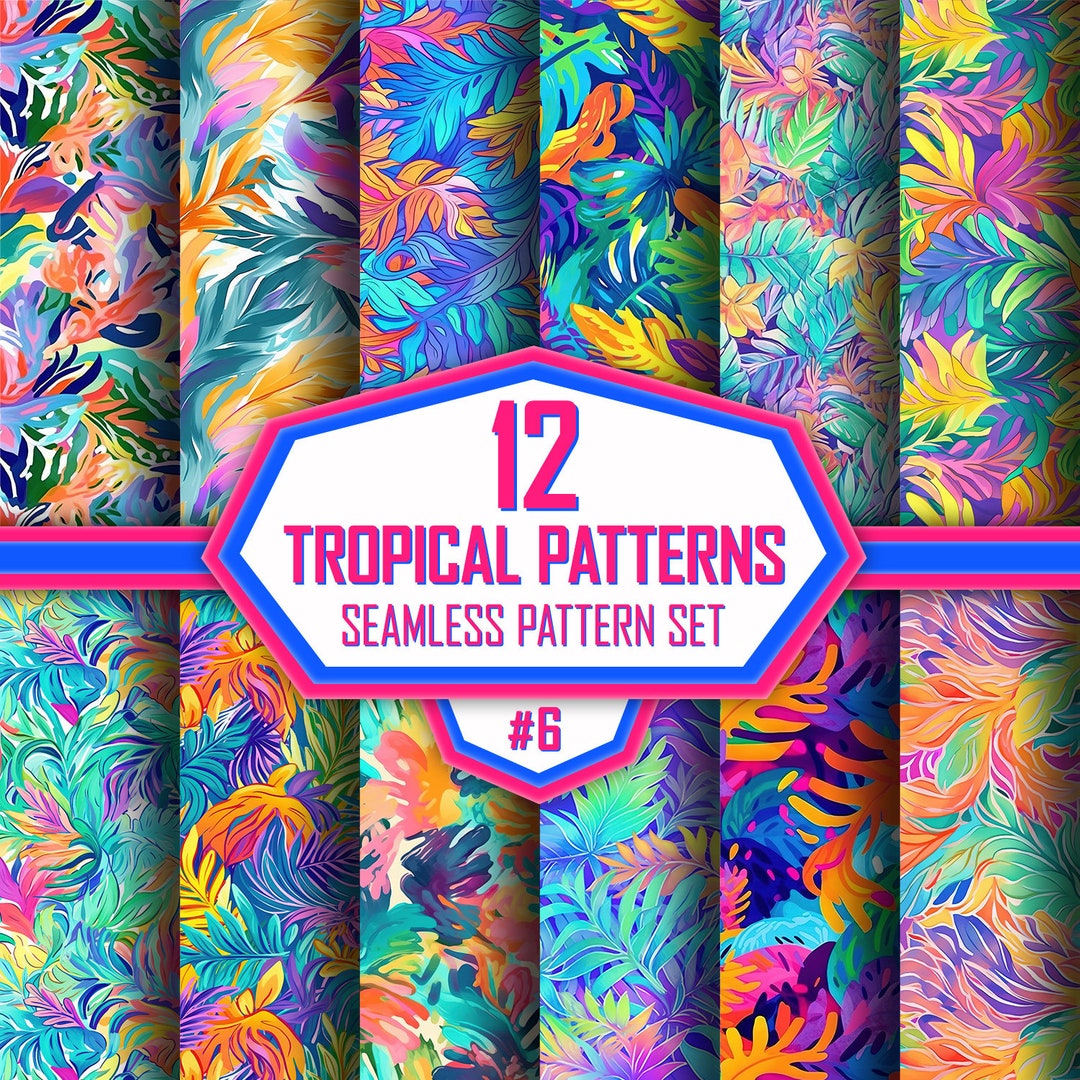 Instant Download, Seamless Stylized Tropics Patterns, Preppy, Allover ...
