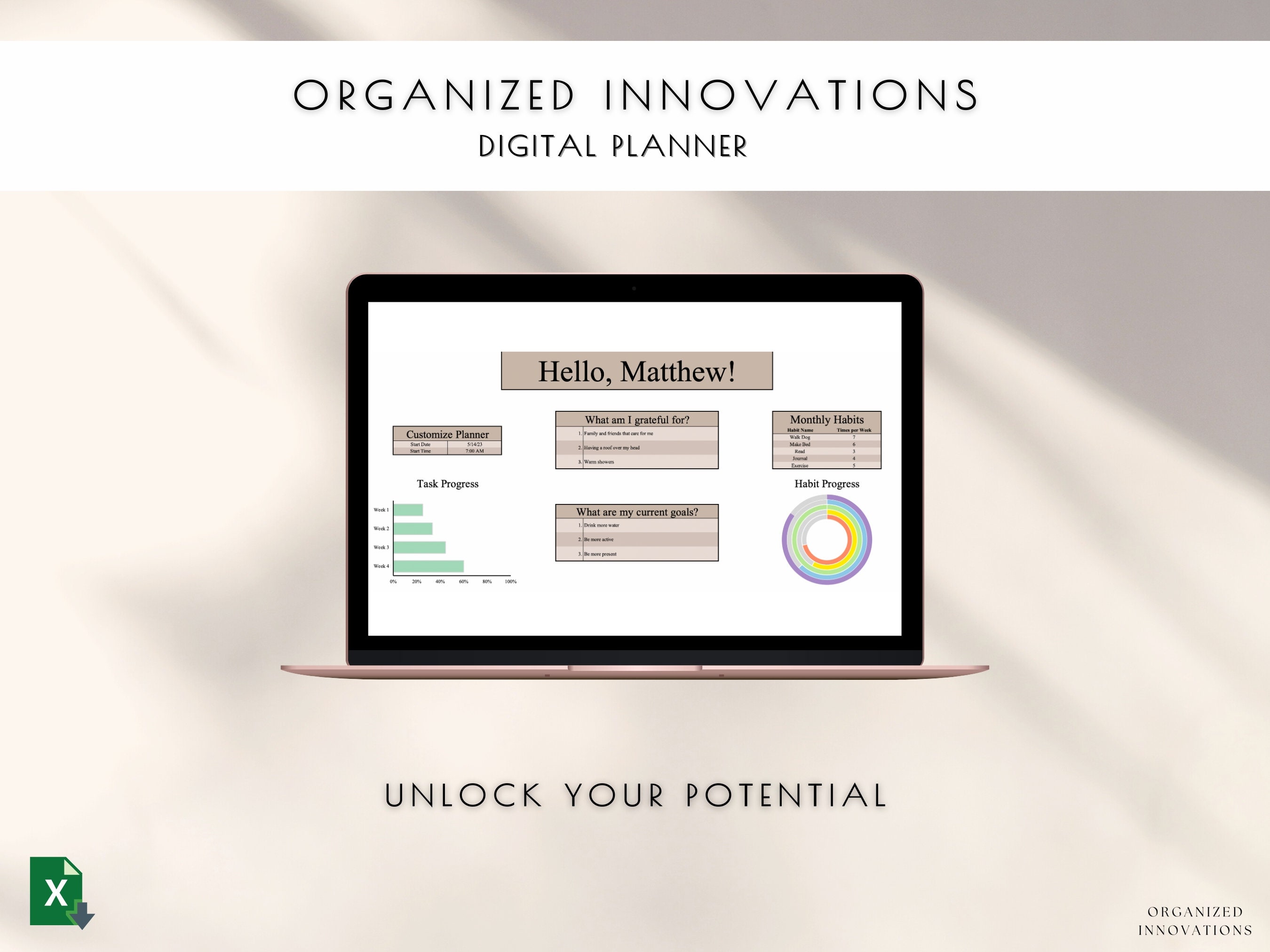 Digital Planner Excel Template Personal Planner Daily Planner Weekly ...