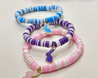 Easter Bunny Purple Themed Clay Bead Bracelet - Etsy