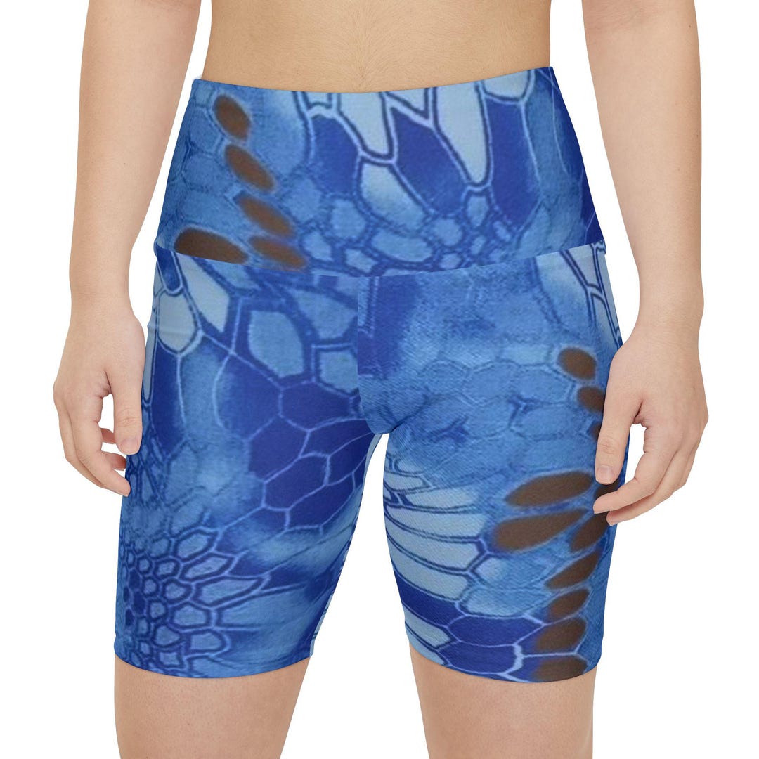 Blue Workout Shorts, Give Me Grace Print, Women's Athletic Wear, High ...