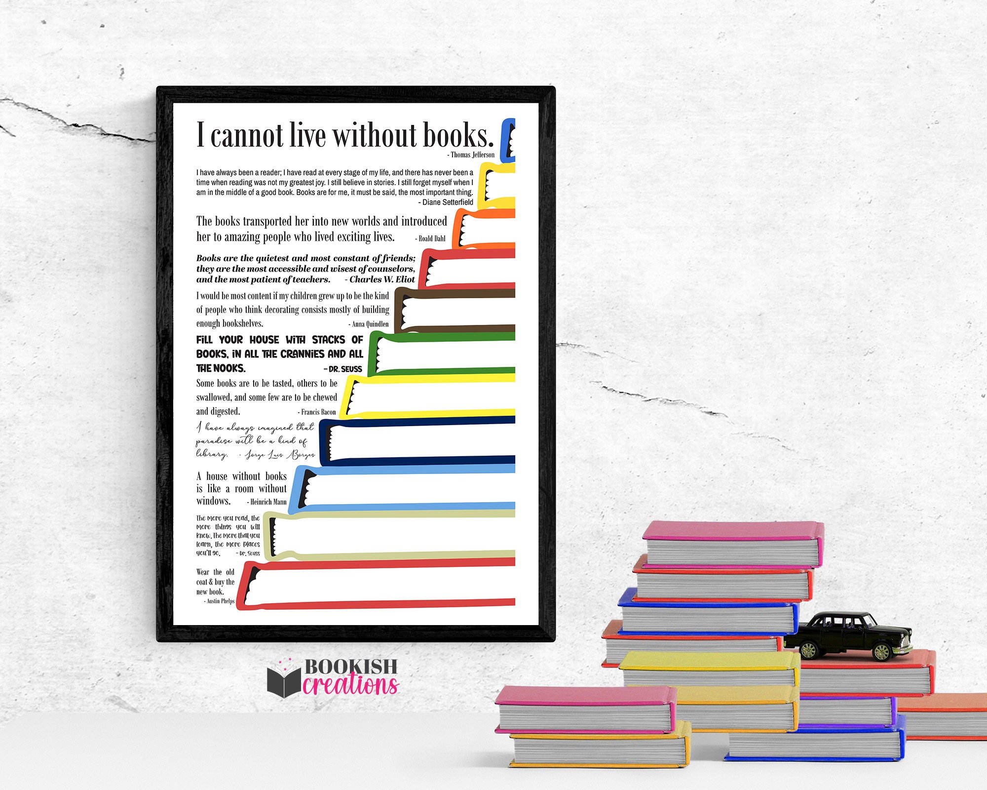 I Cannot Live Without Books Quote Poster | DIY Home Decor Art ...