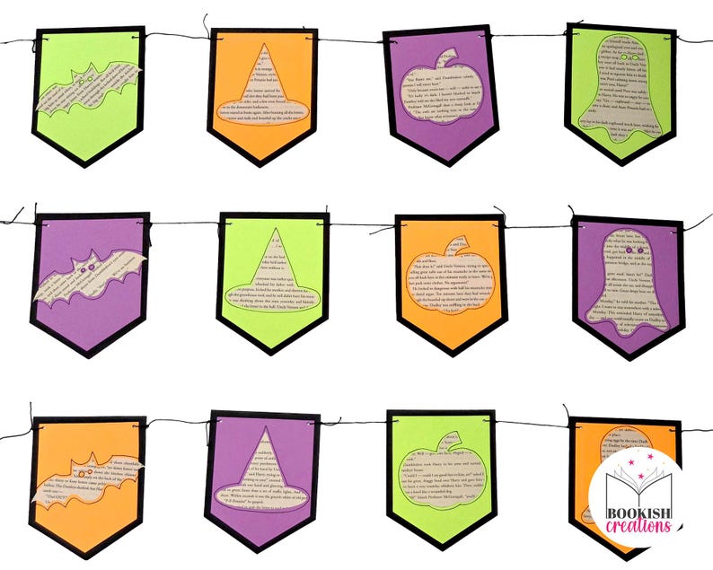 Halloween Book Pennant Garland Pattern | DIY Banner Template ...