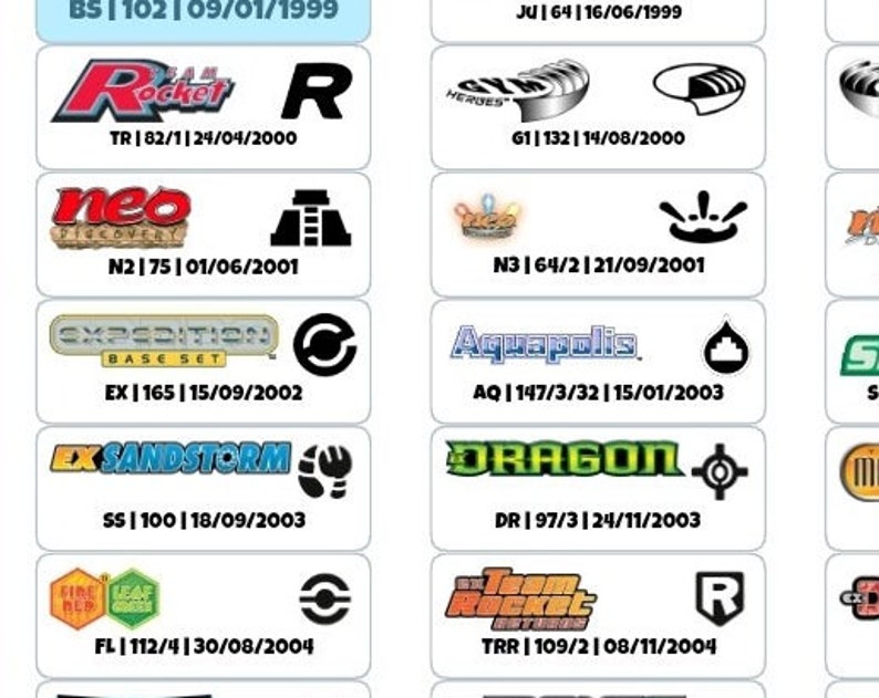 Pokemon TCG Labels 1999 Base Set - 2013 Legendary Treasures - Etsy