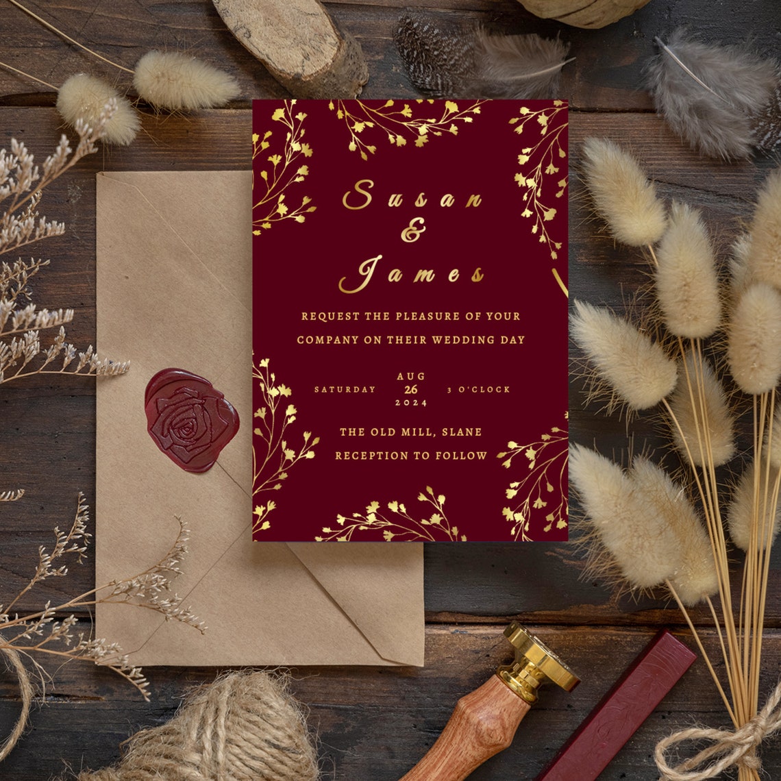 Burgundy Wedding Invitation, Wedding Invitation Template Download ...