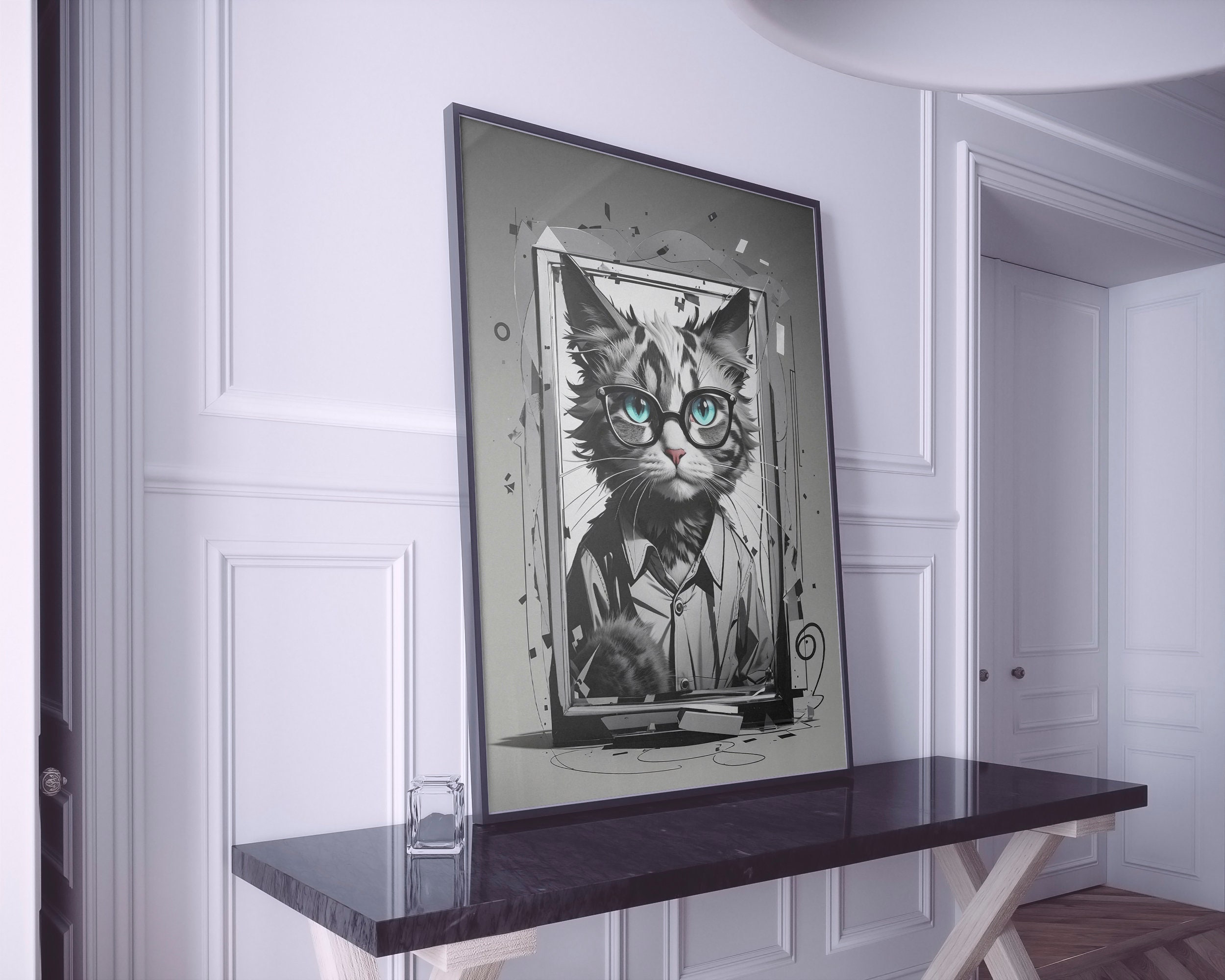 Set of 4 Schrödinger's Cat Inspired, Tim Burton Style, Divided by Frame ...