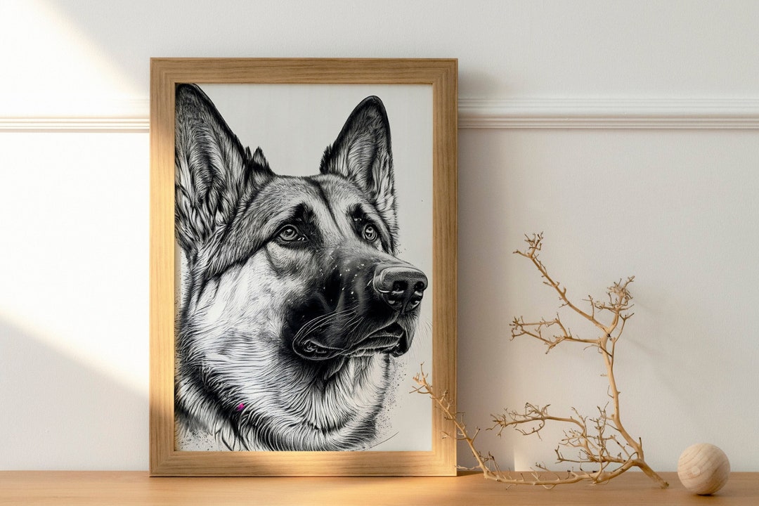 Set of 2 Dog Portrait Vintage Sketch Wall Art German Sheppard Print ...
