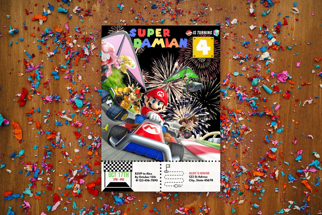Super Mario Editable Birthday Invitation Digital, Mario Kart, Editable ...