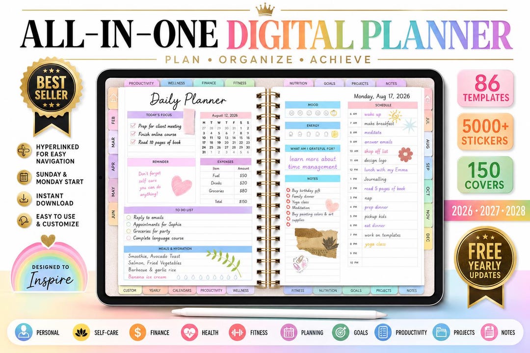 All in One Digital Planner 2026 2027 2028, Goodnotes Planner ...