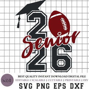 Senior 2026 Football SVG, PNG, Digital Download, Celebrate the Class of ...