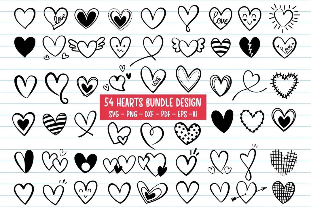 54 Hearts SVG Bundle | Love Symbols Png Eps Svg Dxf Ai | Cute ...