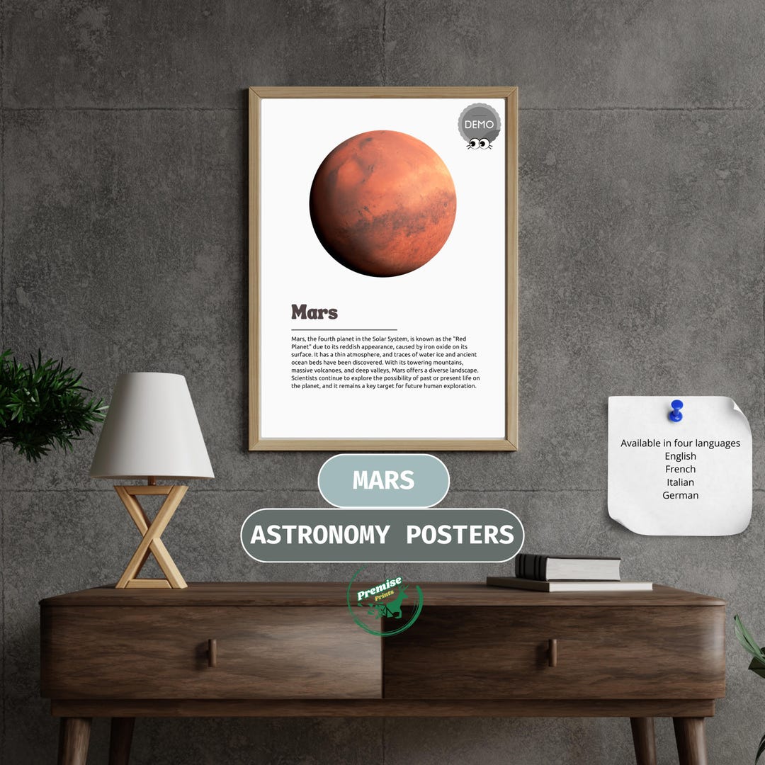 Mars Printable Art, Printable Astronomy Posters, 4 Different Language ...