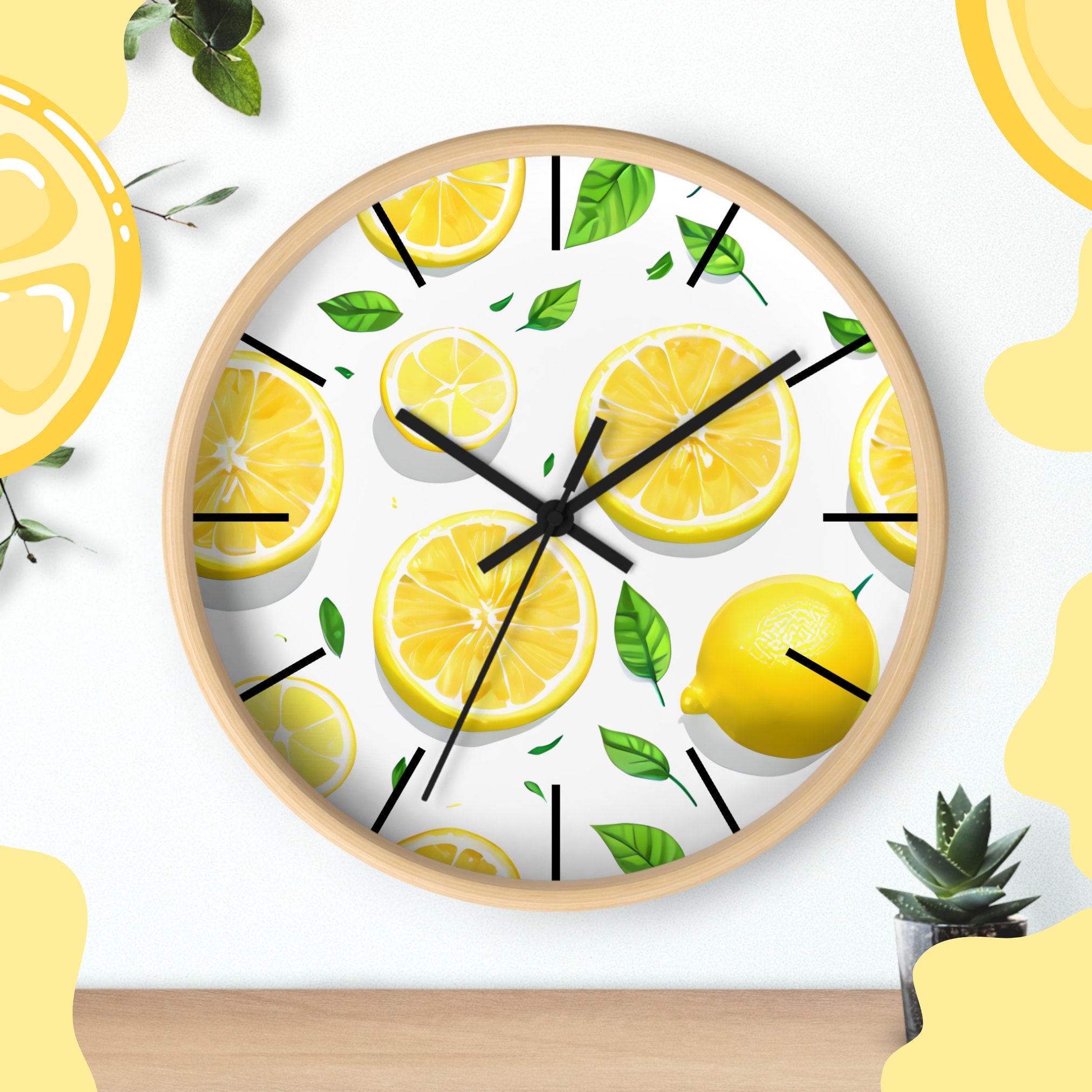 Citrus Splash Kitchen Wall Clock Lemon Design - Etsy