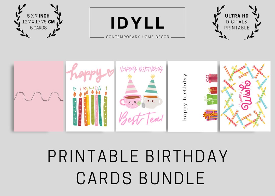 ULTRA HD Printable Birthday Card Pack Bundle | Greeting Children Cards ...