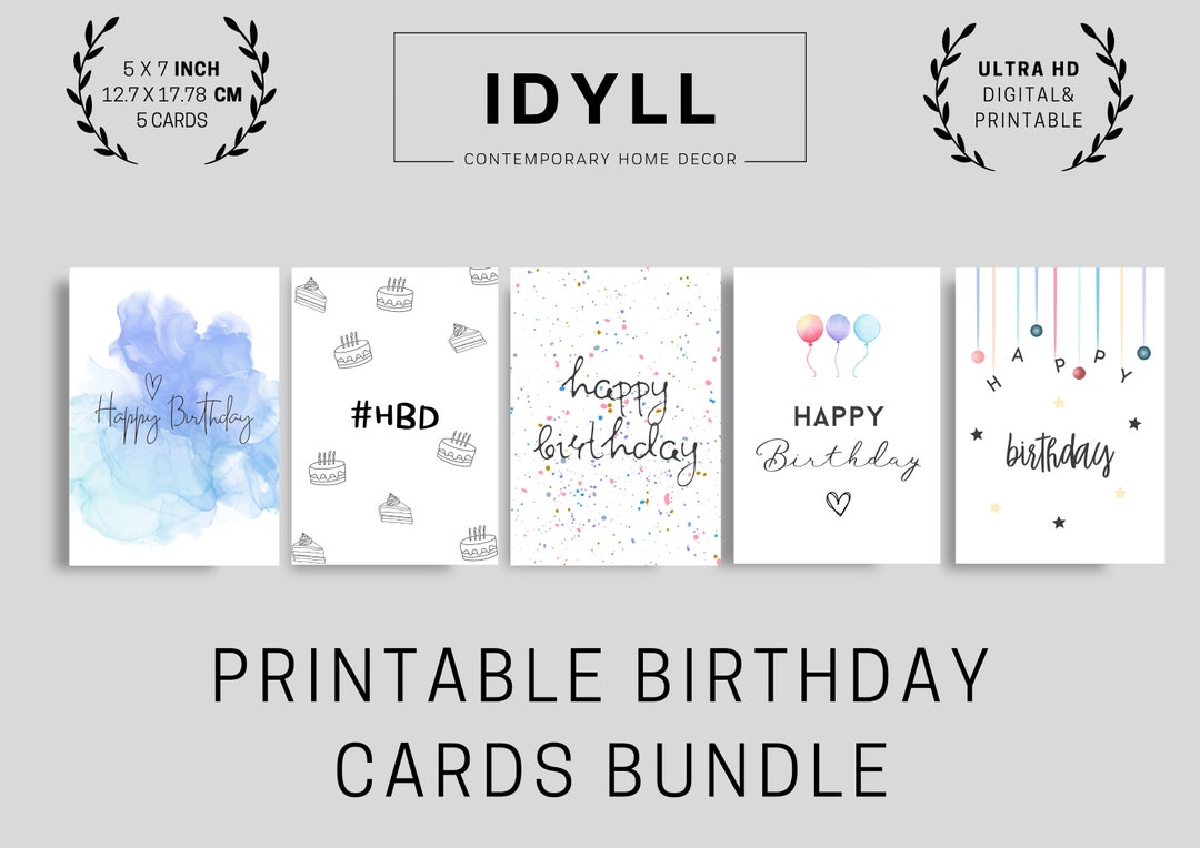 ULTRA HD Printable Birthday Card Pack Bundle | Greeting Gentle Cards ...