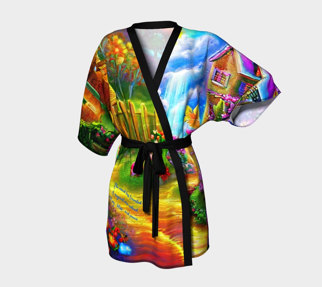 Retro Fantasy Haiku Art Kimono, Floral Spring Summer Kimono, Bohemian ...