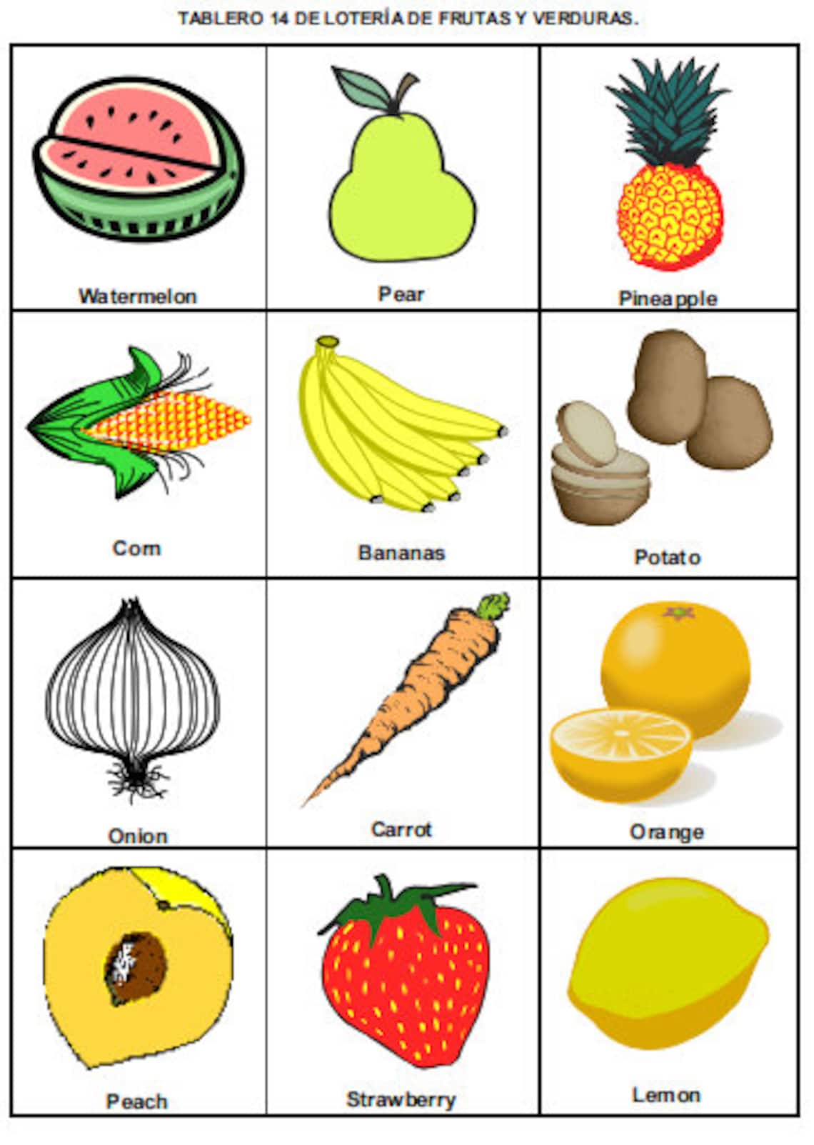 Printable Fruits and Vegetables Bingo Lotería Frutas Y - Etsy