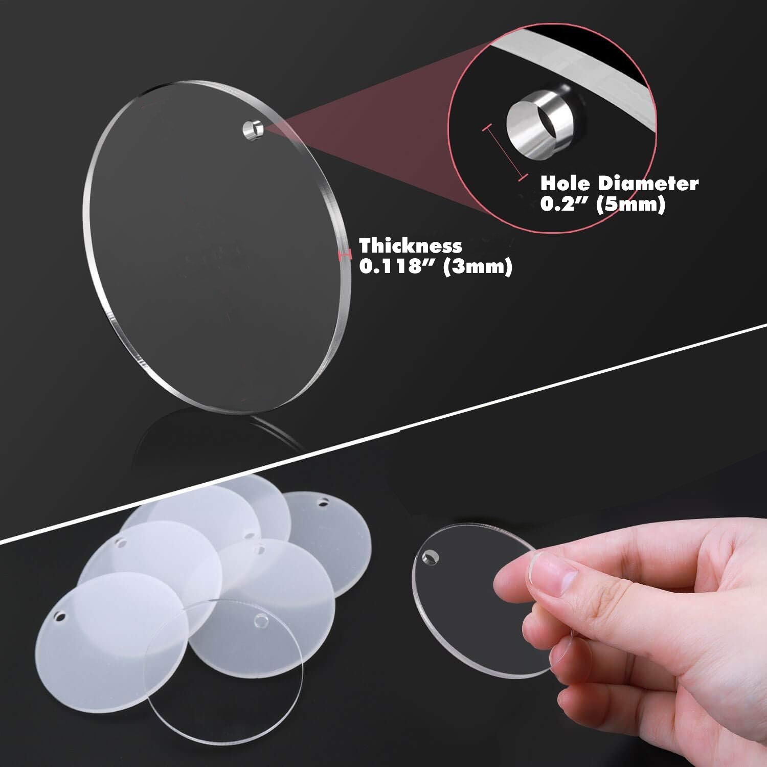 1/8" (3mm) Clear Acrylic Discs With or Without Hole, X-mas Ornament, 2 ...
