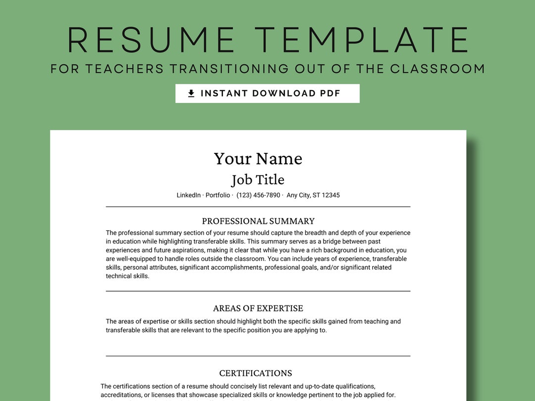 Transitioning Teacher Resume Template & Cover Letter| Propel Your ...