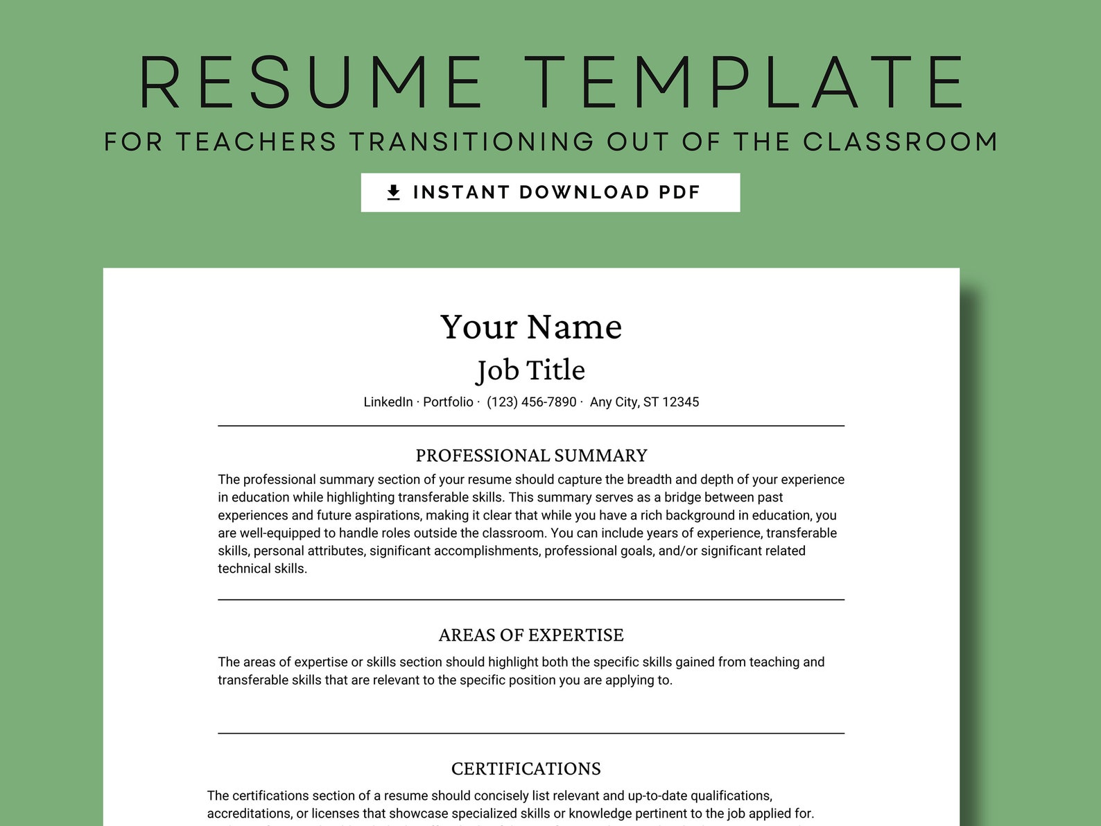 Transitioning Teacher Resume Template & Cover Letter| Propel Your ...