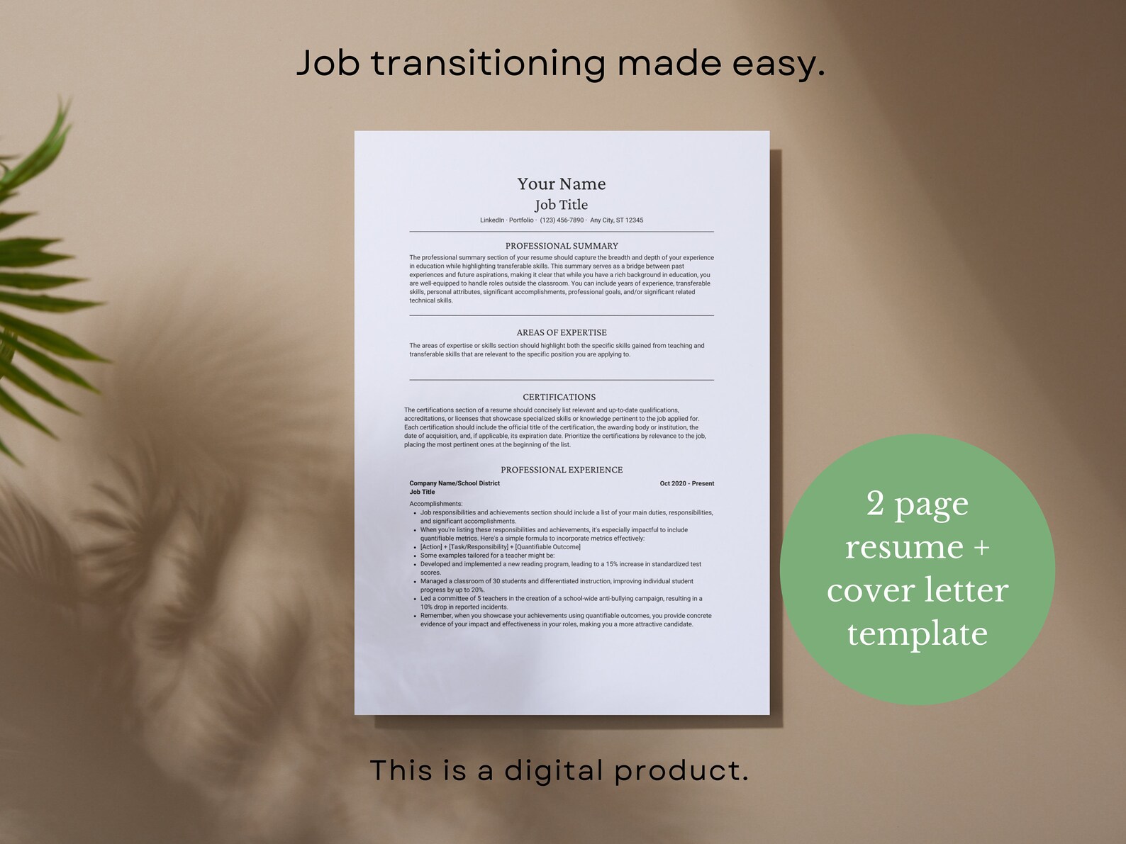 Transitioning Teacher Resume Template & Cover Letter| Propel Your ...