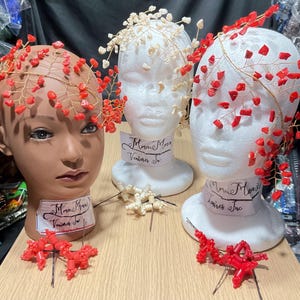Handmade Coral Beaded Bridal Headpiece With Hair Pins Head Wear - Etsy