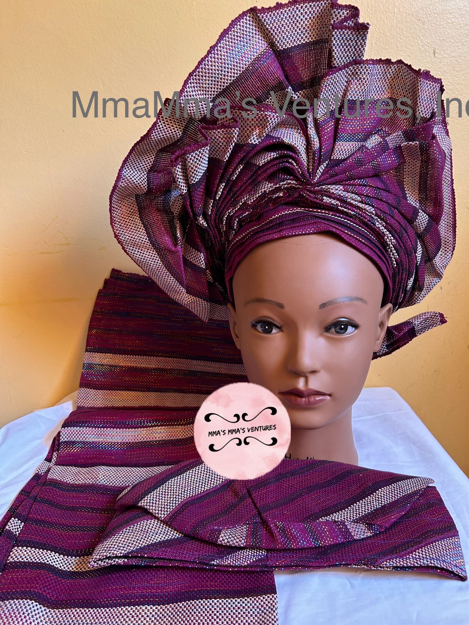 Aso Oke Nigerian Auto Gele Complete Couple Bridal Set, Nigeria Wedding ...