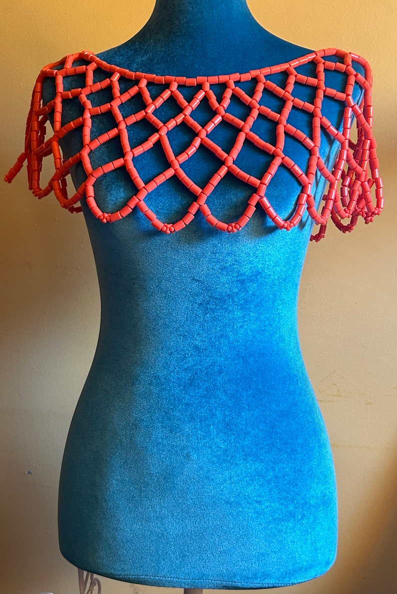 Beaded Shoulder Cape Blouse: African Bridal Faux Coral Necklace. Ileke ...