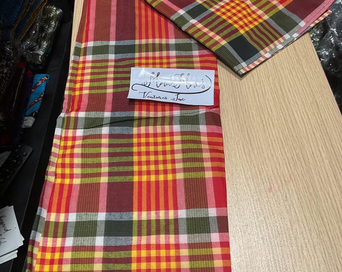 Red/yellow Color Plaid George Fabric - Nigerian Lace Wrapper (6 Yards ...
