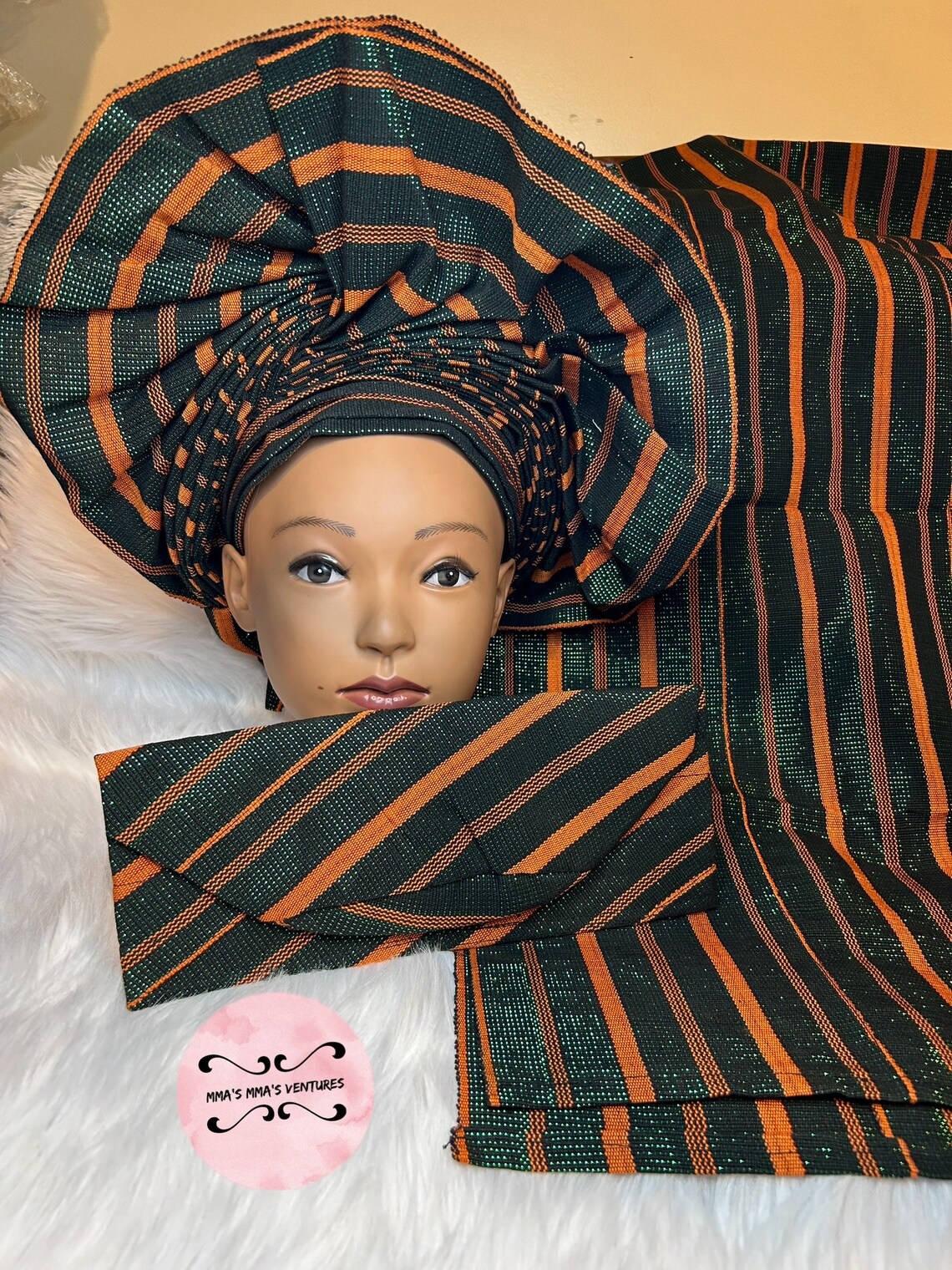 Aso Oke Nigerian Auto Gele Complete Couple Bridal Set, Wedding Pre-tied ...