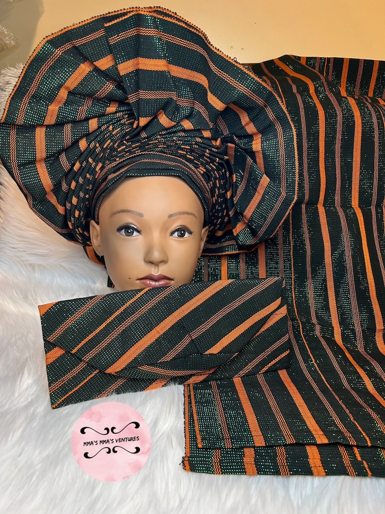Aso Oke Nigerian Auto Gele Complete Couple Bridal Set, Wedding Pre-tied ...