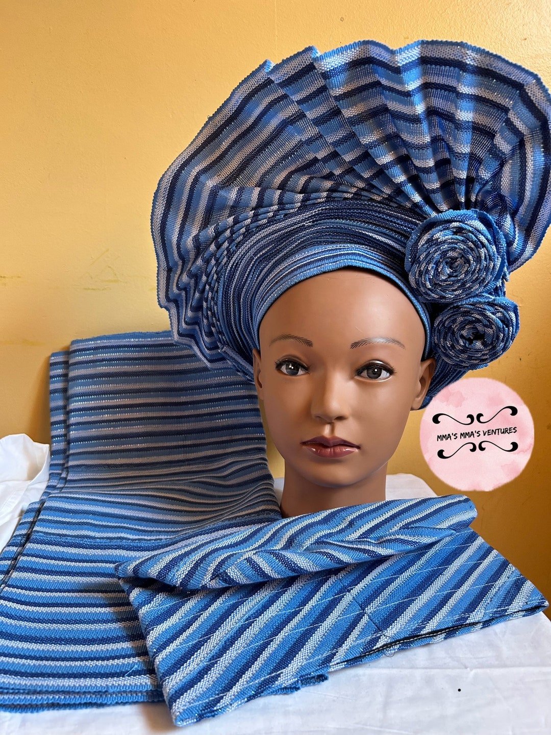 Aso Oke Nigerian Auto Gele, Complete Couple Set, Nigeria Wedding Pre ...