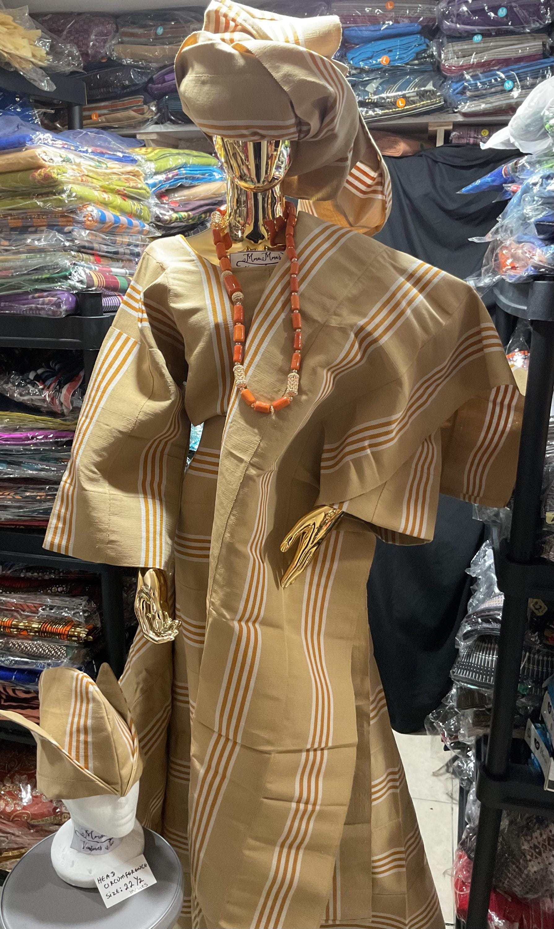 Sanyan Aso Oke Set: 5-piece Bridal Aso-ofi, Iro Buba Gele Ipele. Large ...