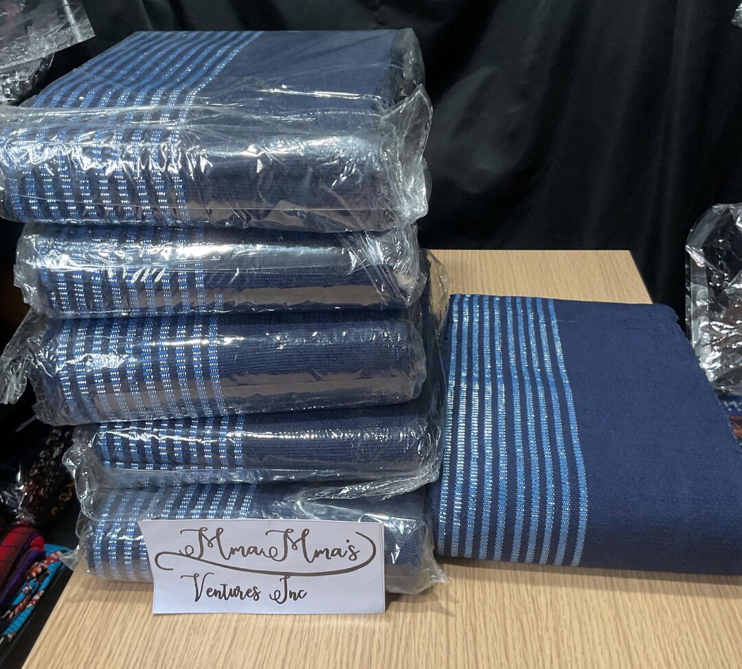 Navy Blue Color Aso Oke Fabric, Aso-oke Bundle. Cotton Aso Oke Fabric ...