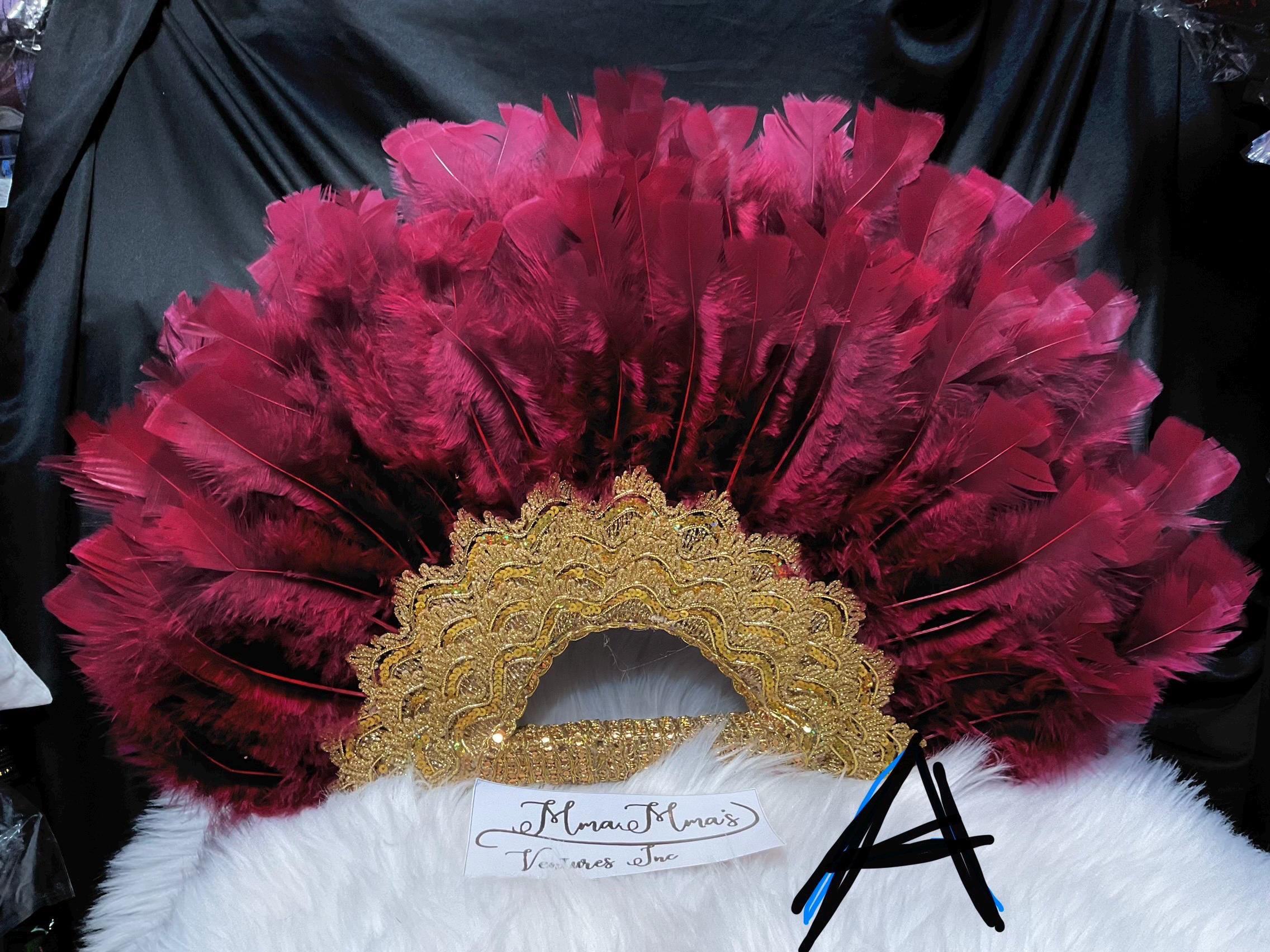 Burgundy Feather African Hand Fan: Nigeria Wedding Clutch Wand. Medium ...