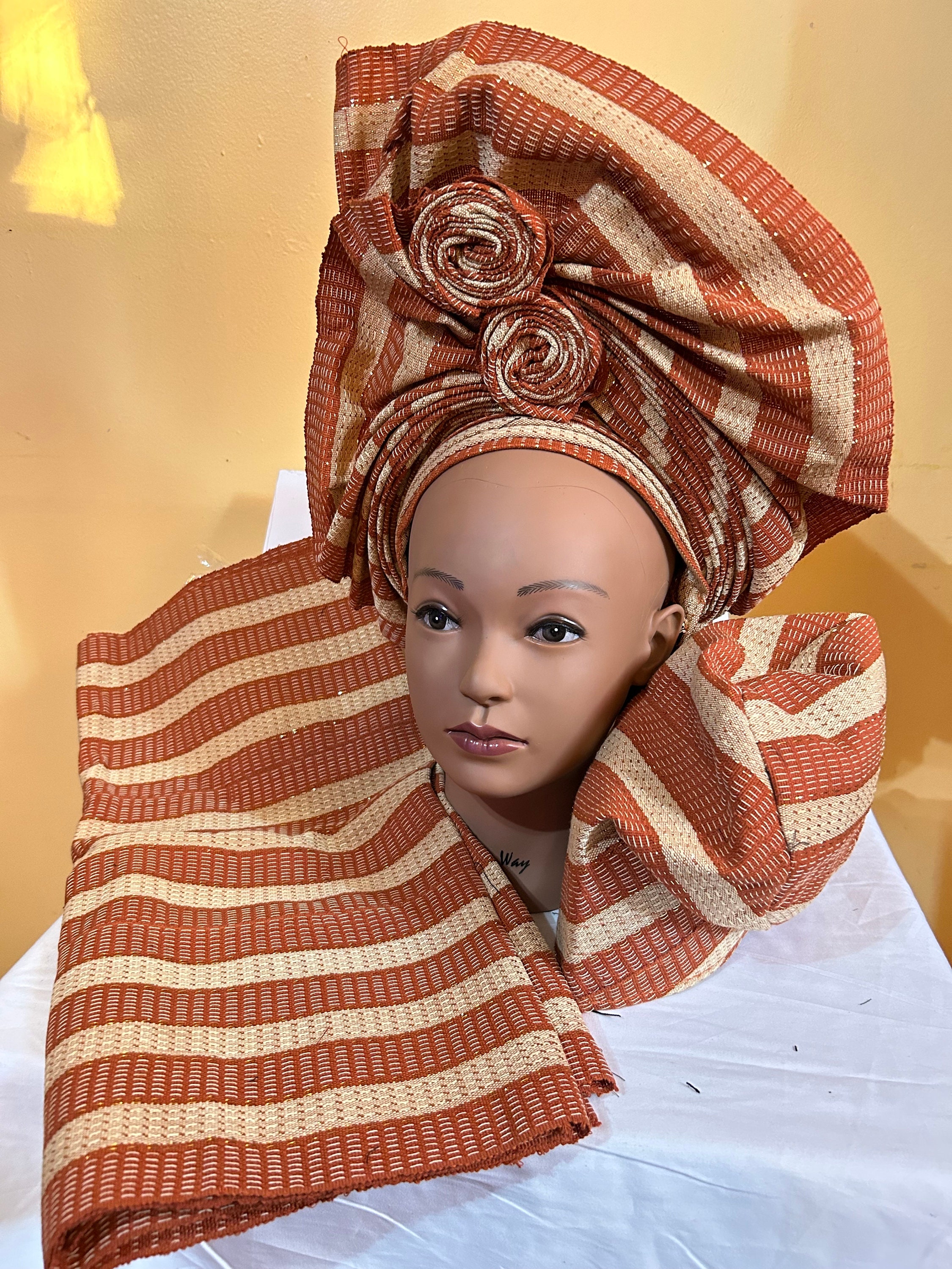 Aso Oke Nigerian Auto Gele, Complete Couple Bridal Set, Nigeria Wedding ...