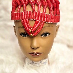 Handmade Faux Coral Beaded Headpiece: African Bridal Hair Crown. Edo ...