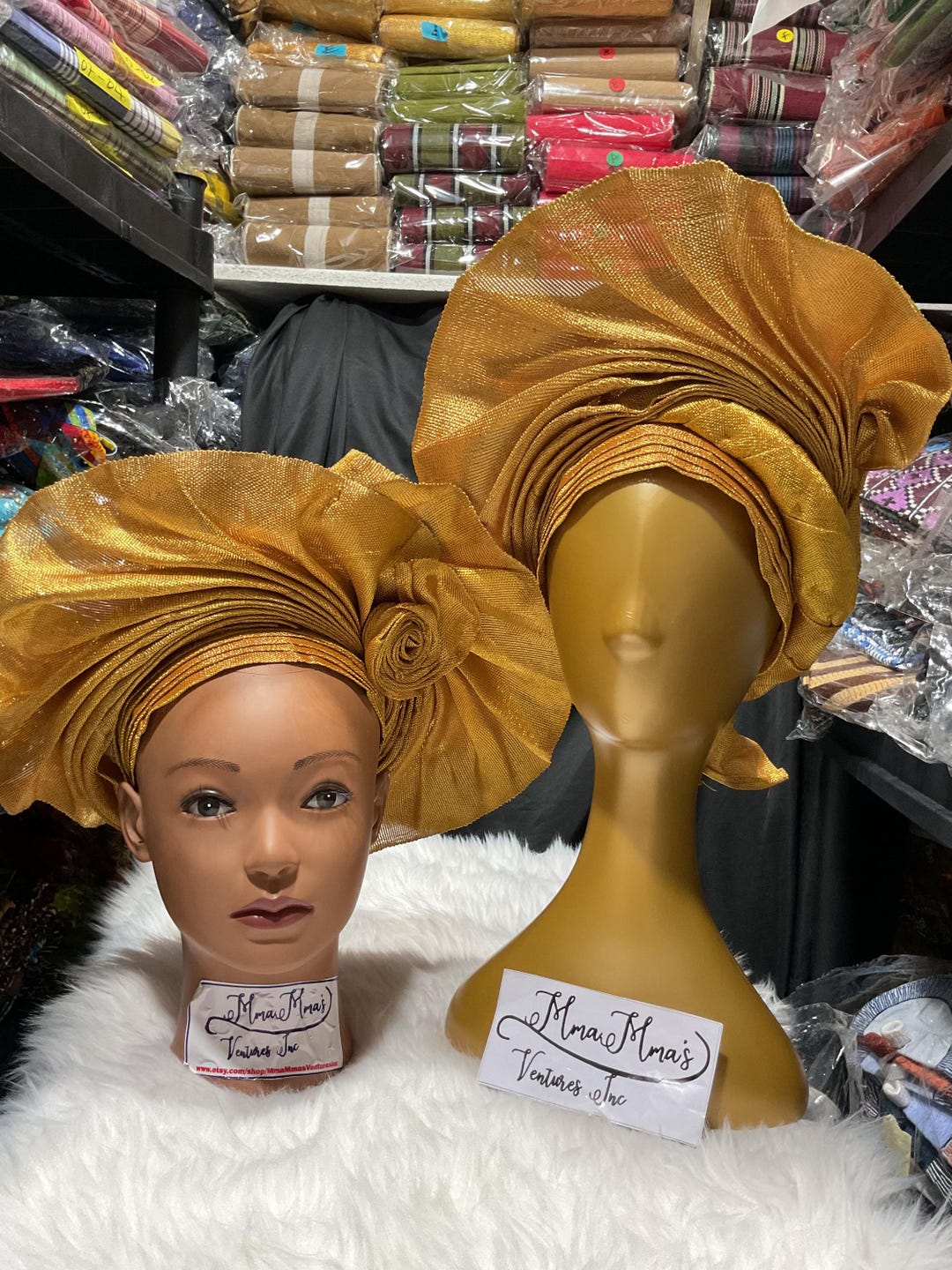 Gold Aso Oke Auto Gele: Nigerian Pre-tied Headwrap - Etsy