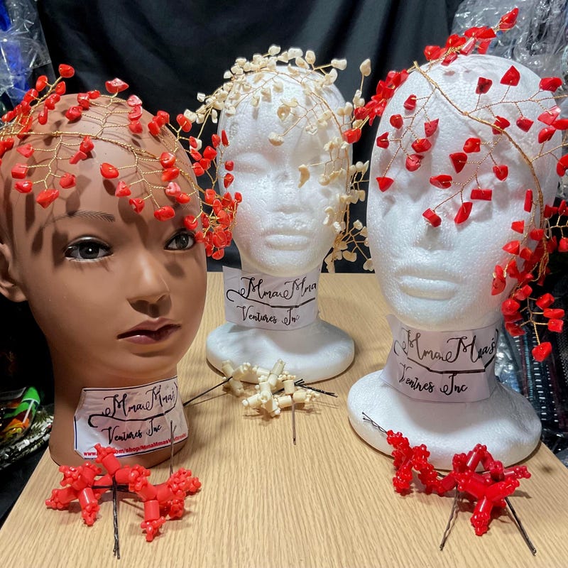 Coral Bead Hair Crown - Etsy