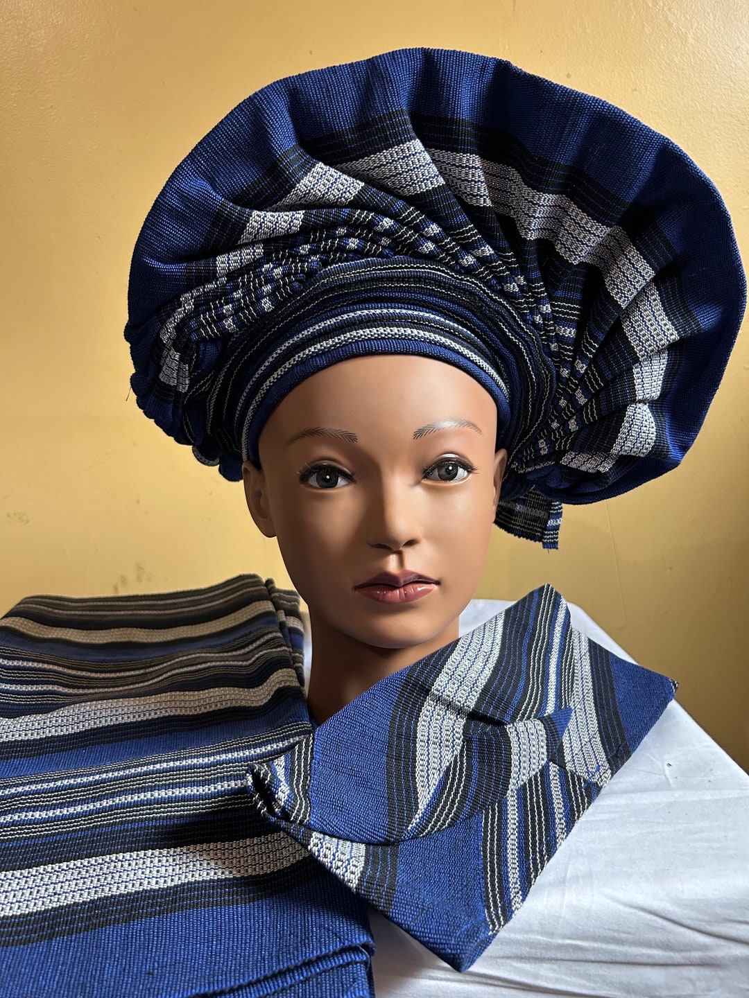 Aso Oke Nigerian Auto Gele, Complete Couple Set, Nigeria Pre-tied Auto ...